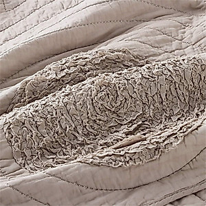 ABREEZE Cotton Rustic Quilt Sets Quilt and Coverlet Set Shabby Farmhouse Bedding Sets Bedspread Taupe Grey King 3D Classic Floral Patterns