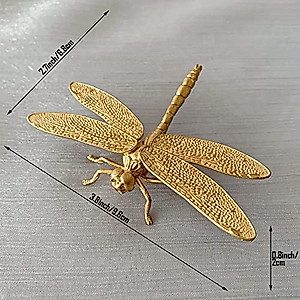 Gold Dragonfly Sculpture Solid Metal Insect Ornament Mini Insect Figurine for Home Office Garden Desktop Decor (Dragonfly)
