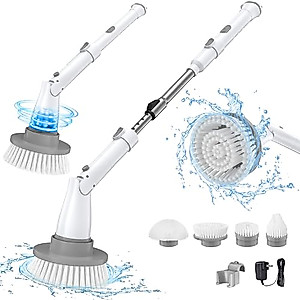 Eletalker Electric Spin Scrubber, 𝟮𝟬𝟮𝟰 𝗡𝗲𝘄 Cordless Cleaning Brush with 2 Adjustable Speeds, Extension Arm and 4 Replaceable Head, Shower Scrubber for Bathtub Tile Sink Bathroom Kitchen Grout