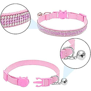 COZYROOM Breakaway Cat Collars with Bell, Adjustable Safe Pet Collar Velvet Kitty Collar for Cat Kitten Bling Rhinestone Girl Boy (1pcs) (Pink)