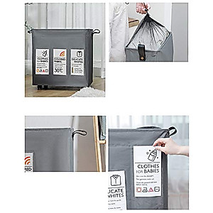 Houseware 3 Bags Laundry Hamper with Wheels Removable Laundry Bags Foldable Corner Storage Bins Collapsible Rolling Laundry Basket (Grey）