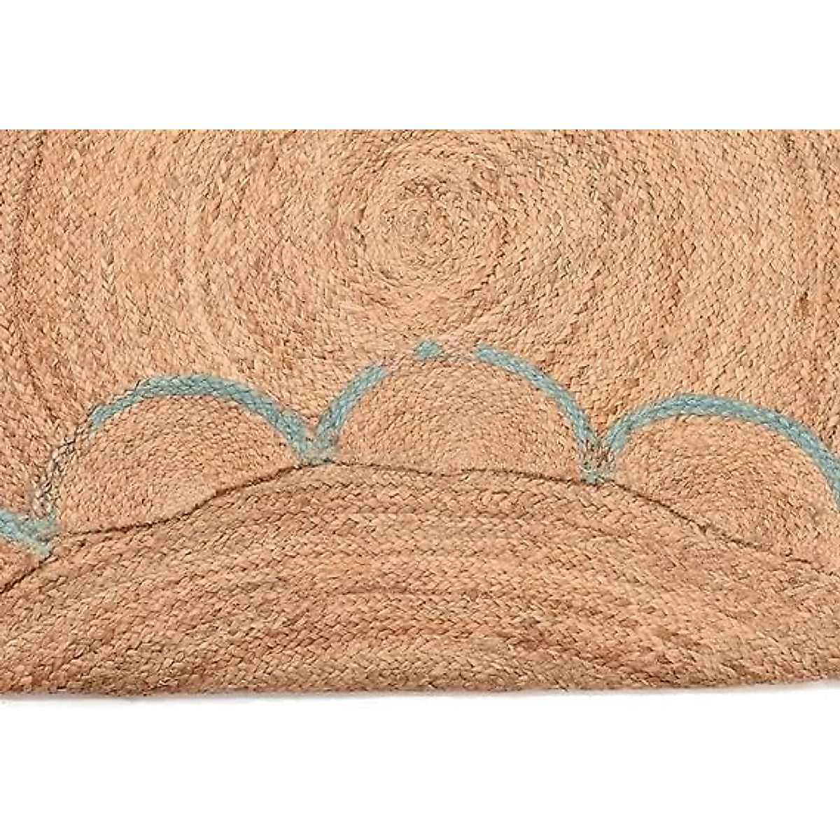 KALVEERA 5x5, 6x6, 4x4, 3x3ft Jute Area Rug Natural Jute Scallop Round Rug, Floor Scalloped Circular Handmade Braided Boho Eco Large Circular Handmade Area Rugs (4x4 Ft Round Rug, Turquoise)