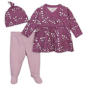 Gerber Baby Girls 3-Piece Shirt, Footed Pant, and Cap Set, Pink, 3-6 Months