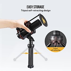 MAONO Computer Microphone All in One USB Condenser Mic 192kHz/24bit with Metal Pop Filter, Tripod, Gain Knob&0-Latency Monitoring for Zoom Meeting, Podcasting, Streaming, YouTube, Voice Over, Gaming