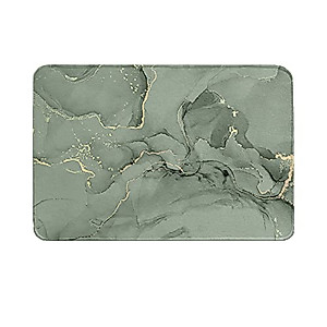 Welcome Doormat Sage Green Marble Crack Art,Rubber Backing Kitchen Carpet Gold Foil Edge Golden Line,Durable Washable Entry Rugs for Bedroom Dining Room Front Door Decor 16x24In