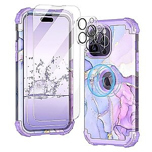 Hekodonk Magnetic for iPhone 14 Pro Max Case,[2Pcs Tempered Glass Screen Protector+2Pcs Camera Lens Protector],Heavy Duty Shockproof Plastic+Silicone 3 in 1 Case for iPhone 14 Pro Max Purple