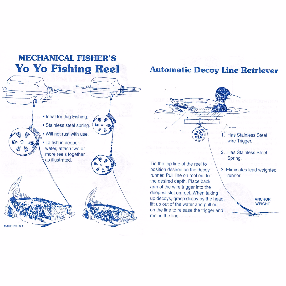 2 Mechanical Fisher's Yo Yo Fishing Reels -Package of 2 YoYos- Yoyo Fish Trap