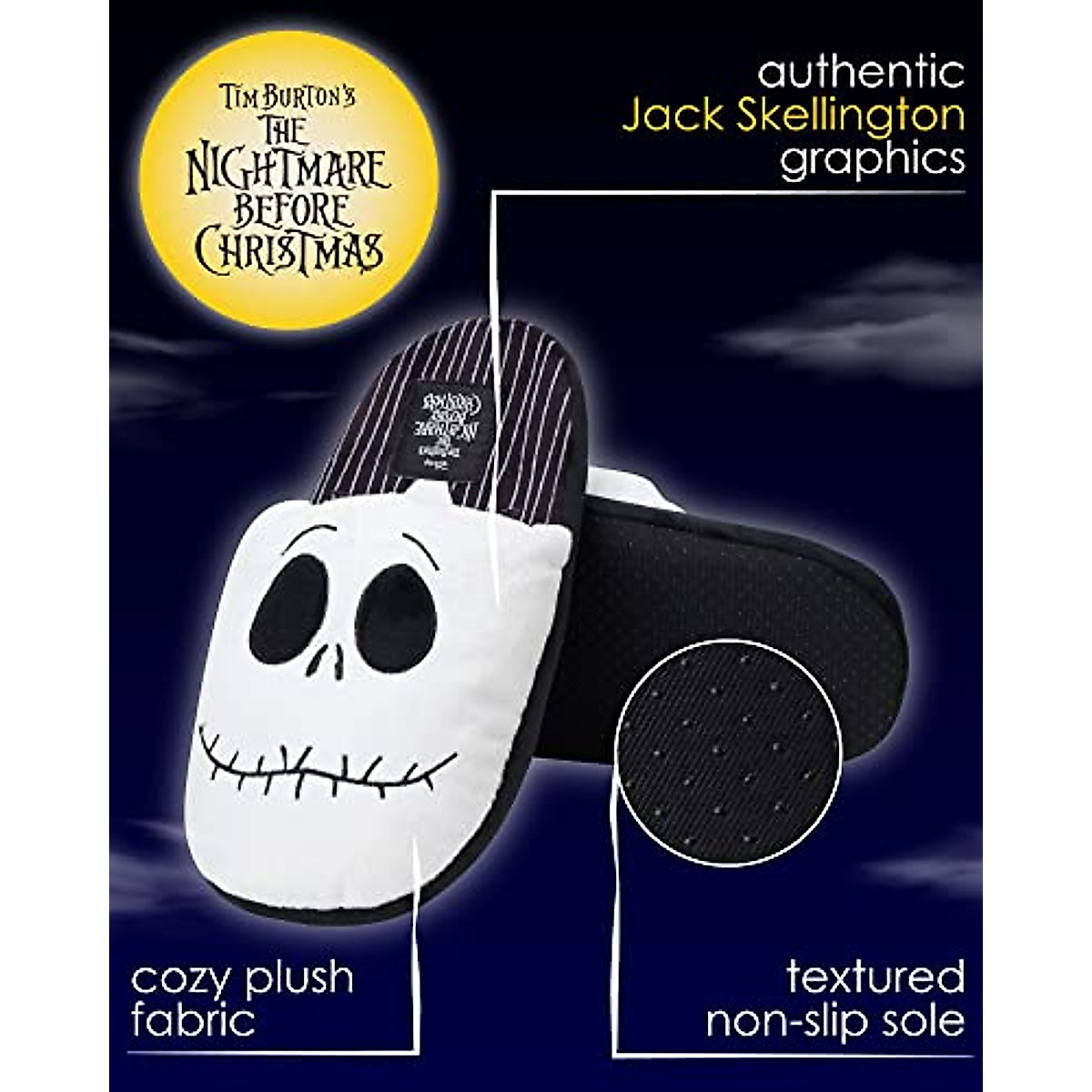 Disney Men's Nightmare Before Christmas Slippers - Jack Skellington Plush Slip-On House Shoe Slides, Size 13-14, Nightmare Jack