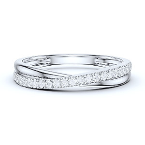 PRSTANI 14k White Gold Fancy Criss Cross Genuine Moissanite Pave Ring Wedding Band Half Eternity (8)