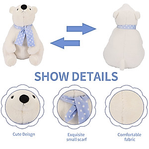 ROPELOK Polar Bear Stuffed Animal Plush, 9.8 Inch Lifelike Super Soft Cute Polar Bear with Scarf, Kawaii Cute Polar Bear Plush Toy for Kids Children Family Xmas Birthday Gifts