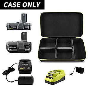 Case Compatible with Ryobi ONE+ 18V Lithium-Ion 4.0/ 3.5/ 3.0/ 2.0/ 1.5 Ah Compact Battery. Storage Carrying Holder for Ryobi 18-Volt Battery Charger. Organizer Container with 6 Dividers (Box Only)