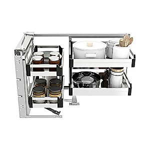 WYJF Blind Corner Cabinet Pull Out 15 Inch Opening,Blind Corner Cabinet Organizer,Corner Optimizer,Chrome Blind Corner Soft Close,Blind Corner Cabinet Pull Out Left Right