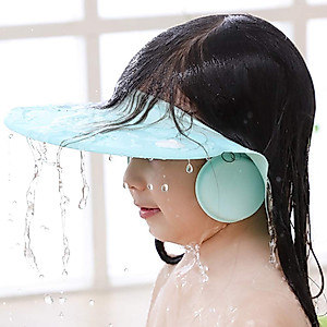 Shower Cap for Kids, Baby Shower Cap bath wash Shampoo rinser shield Hat Adjustable head hair Visor Protection Toddler and Children,Prevent water from entering eyes and ears(Blue)
