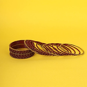 RIANGI Desi Designer Indian Bangles For Women, Set Of 22 Ethnic Alloy Metal Bangles Indian, Womens Bangles Bracelets, Bollywood Jewelry, Wedding Jewelry, Party Favors In Gold And Maroon Tone