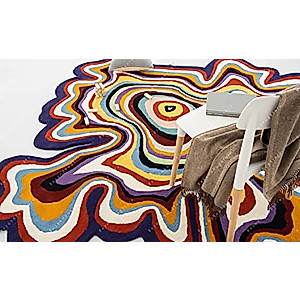 Naz Carpet Beyond Rug Irregular Shaped Throw Illusion Pattern Hand-Tufted 100% Wool Handmade Area Rug (Color Multi, 7x7 Feet)