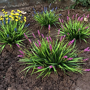 alyptus 12 Bundles Artificial Plants Outdoor Fake Monkey Grass with Flowers for Pot Garden Verandah Decor (Pink Flowers)