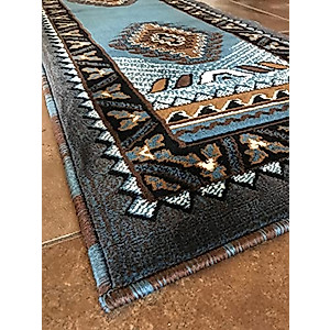 Kingdom Southwest Native American Runner Area Rug Blue & Brown Design D143 (2 Feet X 7 Feet)