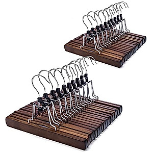 Nature Smile Wooden Pants Hangers 20 Pack Non Slip Skirt Hangers, Smooth Finish Solid Wood Clamp Hangers Hair Extension Hangers Jeans/Slack Hangers with 360° Swivel Hook (20Pcs, Retro)