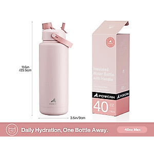 POWCAN 40 oz Insulated Water Bottle with 2-in-1 Straw and Spout Lid, Keep Cold 24H, Leak-Proof, BPA-Free, Double Wall Stainless Steel Water Bottle for Sports, Gym, Travel, and School (Cotton Candy)