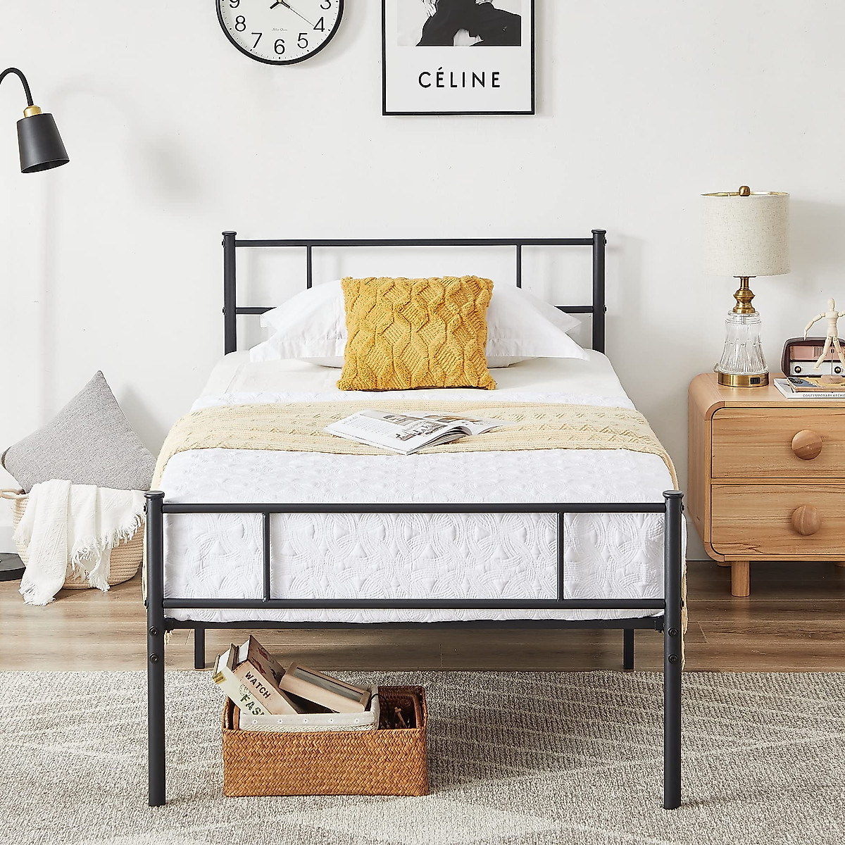 VECELO Twin Platform Bed Frame with Headboard and Footboard, 12'' Under-Bed Storage & Strong Metal Slats Support, No Box Spring Needed