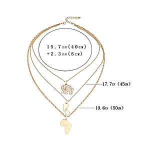 Ckecharfa Boho Rhinestone Layered Necklaces Gold Africa Map Necklaces Elephant Choker Egyptian Queen Necklace Beach Adjustable Neck Chain Jewelry Accessories for Women