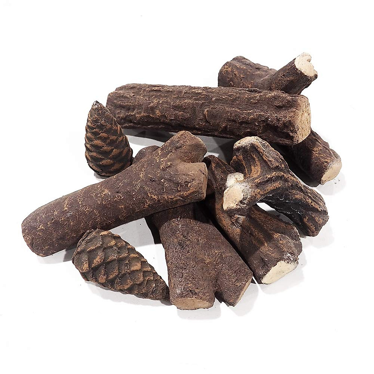 Gas Fireplace Logs Set of 9, Fireplace Logs Ceramic Wood Decoration for Gas Ethanol Firewood Log Set Hand Crafted Pine Cone Wood Use in Indoor, Outdoor