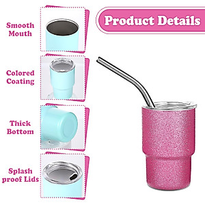 Needbrock 10 Pcs Mini Tumbler Shot Glass with Straw, 3oz Sublimation Shot Glass Tumblers Set Stainless Steel Double Wall Vacuum Insulated Shot Glasses Cups for Cocktail Coffee Whiskey Beer