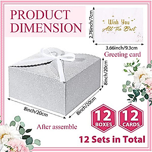 12 Pack Gift Boxes with Ribbons 8 x 8 x 4 Inch Present Boxes with Lids and Greeting Cards Elegant Paper Gift Wrap Boxes Bridesmaid Proposal Boxes for Wedding Birthday Christmas Party (Shiny Silver)