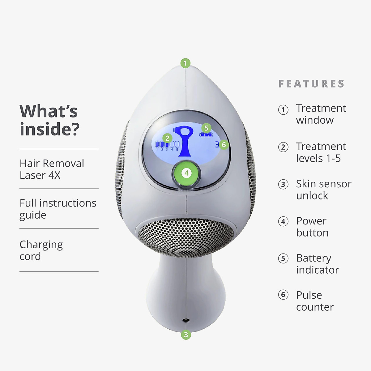 Tria Hair Removal Laser 4X - Safe At-Home Laser Hair Removal for Women and Men - Green