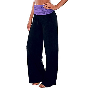 Gracyoga Women's Comfy Pajama Pants Wide Leg Lounge Palazzo Yoga Pants Stretch Casual Floral Print Fold Waist Pants