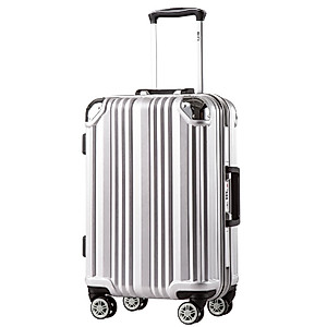 Coolife Luggage Aluminium Frame Suitcase TSA Lock 100% PC 20in 24in 28in (Sliver, L(28in))