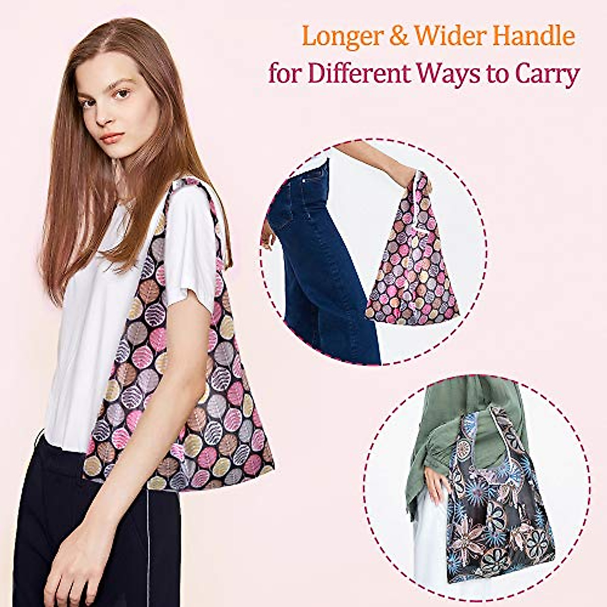 SZUAH Reusable Grocery Shopping Bags(10 Pack), Foldable Shopping Bags Grocery Tote with Attached Pouch,Machine Washable Eco-Friendly.