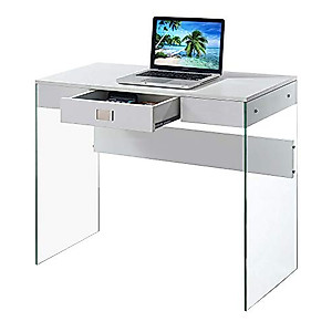 Convenience Concepts SoHo 1 Drawer Glass 36 inch Desk, White