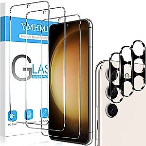 YMHML 3 Pack for Samsung Galaxy S23 Screen Protector Tempered Glass Upgrade Fingerprint Unlock Compatible with 3 Pack Camera Lens Protector, HD Clear Case Friendly Full Screen Protector for Galaxy S23