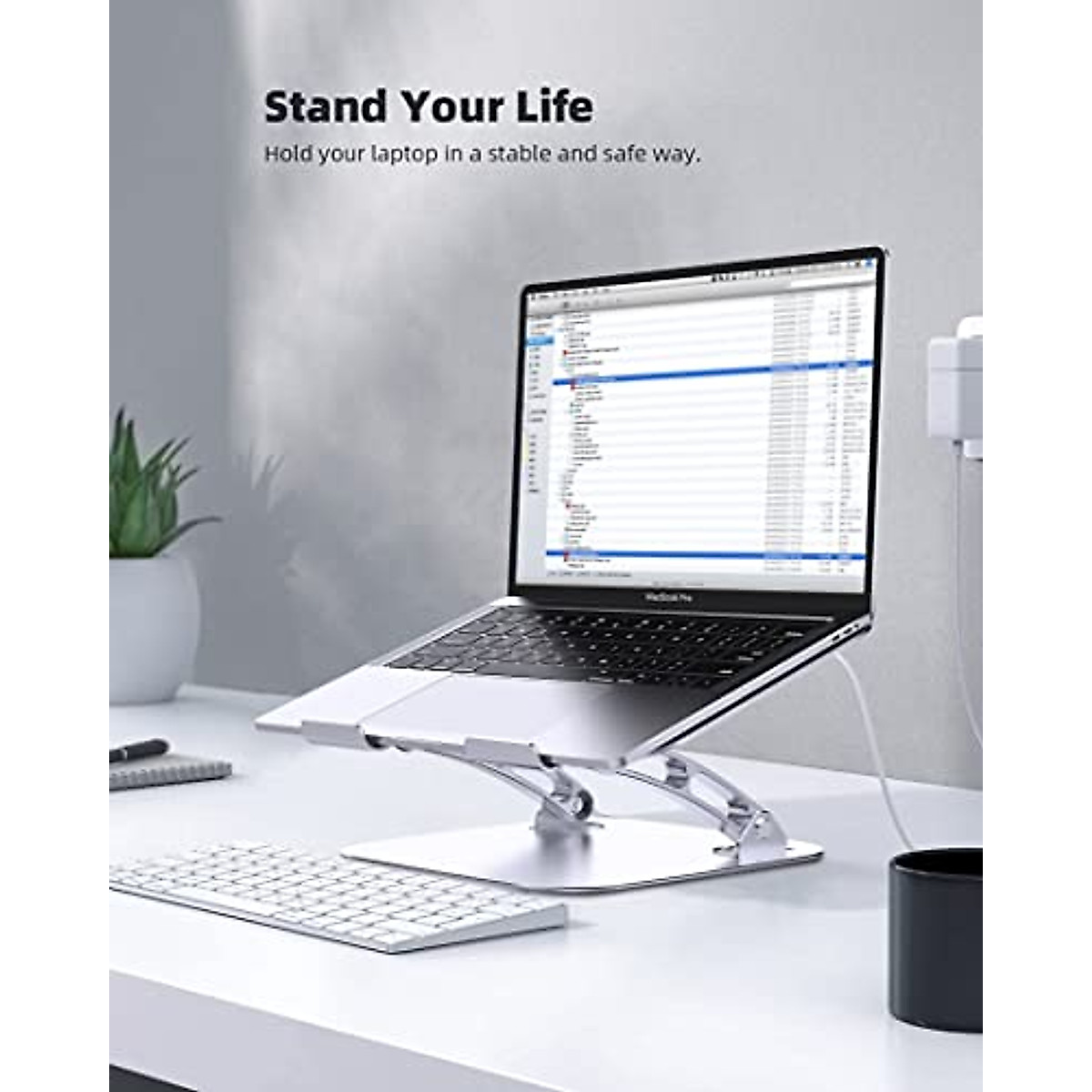 Laptop Stand, Portable Laptop Riser for Desk 17.3inch Laptops, Adjustment Laptop Stand for Desk, Laptop Holder Holds Up to 17.6lbs Computer Stand for Laptop Riser MacBook Stand for Desk - Silver
