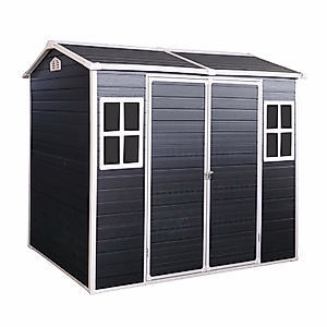 Resin Outdoor Storage Shed, Outdoor Storage Shed with Double Window & Floor to Store Patio Furniture, Garden Tools Bike Accessories, Beach Chairs and Lawn Mower (Black, 8ft*4ft)