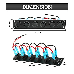 Zlirfy 6 Gang Rocker Switch Panel,12V Rocker Toggle Switch Panel,Car Modification Ignition Toggle,3 Pin 12 VDC 20A SPST On-Off Switch,Vehicle Toggle Switch Button Board