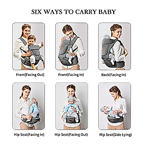 Baby Carrier with Hip Seat, Baby Carrier Newborn to Toddler, 6-in-1 Ways to Carry, All Seasons, Adjustable Baby Holder Carrier for Breastfeeding (Black）