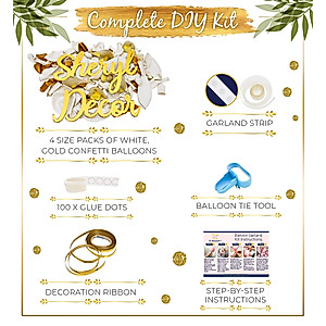 ALL-IN-1 White and Gold Balloons Garland & Arch Kit – Small and Large Gold and White Balloons – Party Decorations for Wedding, Birthday, Bridal Shower, Baby Shower, Graduation, Confetti