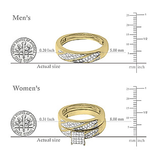 Dazzlingrock Collection 0.36 ctw Round White Diamond Square Head Trio Ring Set in 18K Yellow Gold Plated Sterling Silver, Women Size 7 & Men Size 10