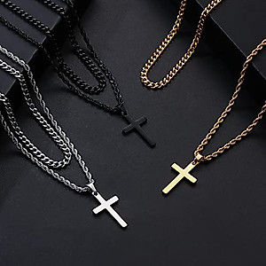 Yooblue Cross Necklace for Men, Mens Necklace Silver Layered Rope Chain Cross Pendant Simple Necklace Jewelry Dainty Cross Chain Necklace for Men Women 18 20 Inch Mens Gifts Chains for Men