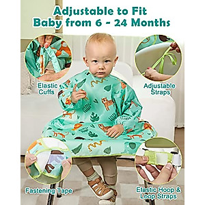 Lictin Coverall Baby Feeding Bibs - 2-Pack Long Sleeve Baby Bibs for Eating, Adjustable Weaning Bibs, Waterproof Bib Attaches and Fully Cover to Baby Highchair and Table