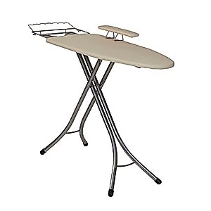 Household Essentials Wide Mega Ironing Board 4-Leg, Steel Top Pressing Station, Heat-Resistant Fiber Pad and Cotton Cover, Silver Frame
