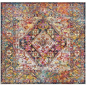 SAFAVIEH Crystal Collection 7' Square Navy/Light Blue CRS507H Boho Chic Oriental Medallion Distressed Non-Shedding Living Room Bedroom Dining Home Office Area Rug