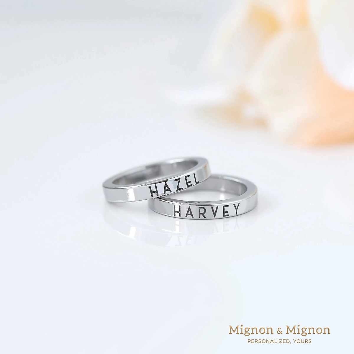 MignonandMignon Personalized Engraved Rings for Women Friendship Matching Rings Custom Coordinate Stacking Best Friend Memorial - R4