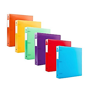 Filexec 50003-6492 6492, 1" Frosted Ring Binder, Set of 6, 6 Assorted Colors, Blueberry, Strawberry, Grape, Lime, Lemon, Tangerine