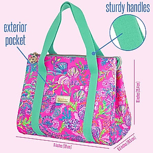 Lilly Pulitzer Cute Lunch Bag for Women, Large Capacity Insulated Tote Bag, Pink Mini Cooler with Storage Pocket and Shoulder Straps, Shell Me Something Good