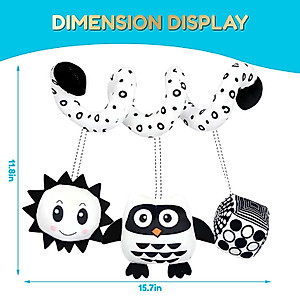Ebrima Baby Spiral Activity Car Seat Toys, Black and White Baby Toys, High Contrast Baby Sensory Toys, Newborn Hanging Plush Stroller Toys for 0 3 6 9 12 Months Boys Girls (Owl)