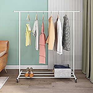 ZGEHCO Clothes Rack with Wheels and Storage,Free Standing Clothing Rack for Hanging Clothes with Shelves,Portable Rolling Metal Garment Rack Organizer,Drying Rack Clothing,Coat Hanger White
