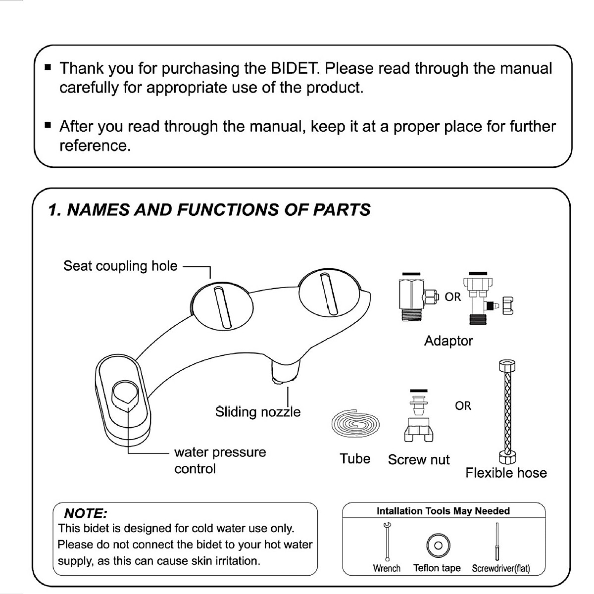 WOHPNLE Toilet Bidet Attachment, Dual Nozzle Single Cold Water Toilet Bidet Sprayer Nonelectric Toilet Attachment for Bathroom(EU (3/8))